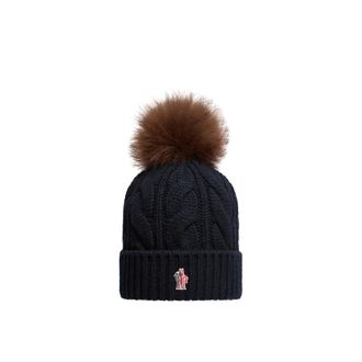 Moncler Moncler Wool & Cashmere Beanie With Pom Pom, Women, Blue, Size: One Size