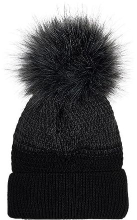 styleBREAKER Bonnet &agrave; pompon tricot&eacute; pour femme avec d&eacute;grad&eacute; de couleurs et doublure en polaire, bonnet dhiver &agrave; pompon en fourrure 04024205, Noir/gris fonc&eacute;., tai