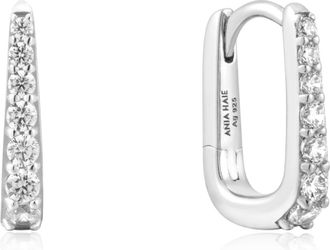 Ania Haie Damen Creolen Sunshine Chaser Oval Pavé Huggies 925 Sterling Silber, besetzt mit 14 Zirkonia, Größe: 14 x 1,3-2,4mm, inkl. Geschenkverpackung