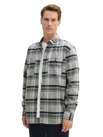 Tom Tailor Herren Comfort Fit Hemd mit Karomuster,35971 - Green Herringbone Check, L