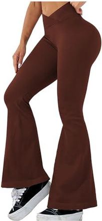 Generic Legging de sport 2026 pour femme - Pantalon de yoga &eacute;vas&eacute; avec taille haute et jambe large, caf&eacute;, M