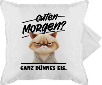 Shirtracer Kissenbezug - Statement - Guten Morgen Ganz d&uuml;nnes EIS Katzenmotiv I Lustiges Guten Morgen Geschenk Katzenliebhaber I Morgenmuffel Geschenk Spruch gru