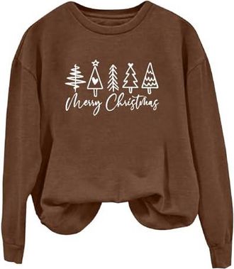 Generic Pull Femme Chic Et Elegant, Sweat-Shirt de noël à Manches Longues et col Rond pour Femme, Pull décontracté à la Mode, Hiver et Automne (Coffee, S)