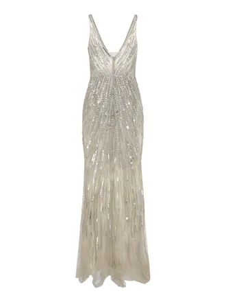 Room76 Womens Dress V-Neck Sequin Ivory Polyamide