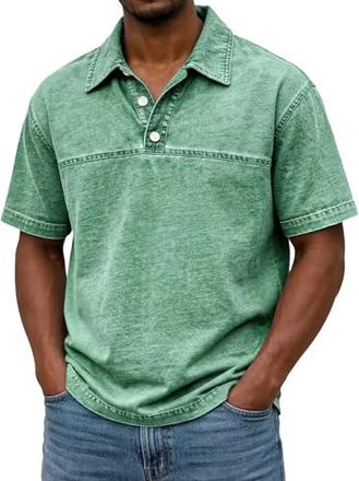 Generic DENGJIAMY Polo vintage pour homme d&eacute;contract&eacute; uni lavage &agrave; lacide T-shirt &agrave; manches courtes r&eacute;tro chemise de golf pour homme T-shirt &agrave; col Fshion Gran