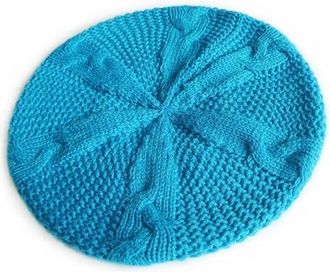 Generic B&eacute;ret en laine tricot&eacute;e pour femme - Bonnet baggy au crochet - Bonnet dhiver - Bonnet de ski tricot&eacute; tendance pour femme, bleu, Taille unique