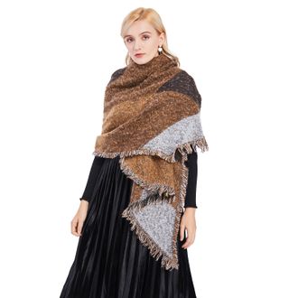 Miss Lulu Damen Schal Winter Oversized - extra weicher karierter Wollschal mit langen Fransen, warmes Winteraccessoire & Weihnachtsschal