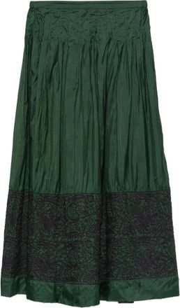 Injiri Bestickter Midirock mit Falten - Grün