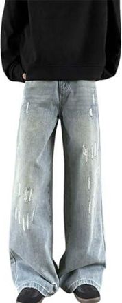 Generic Jean Homme Jeans Homme Jean Homme Regular Confortable Classique Ample R&eacute;tro D&eacute;lav&eacute; Streetwear - Coupe Droite Loose pour Loisirs Urbains, Esprit Vintag