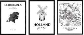 Nacnic Pack von Plakaten und Denkmäler Ländern. Amsterdam Stadtplan, Karte Niederlande Kinderdijk Denkmal. A4-Format