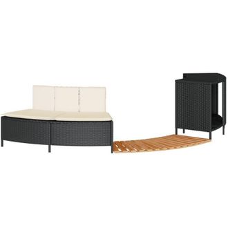 vidaXL Whirlpool-Umrandung Schwarz Poly-Rattan und Massivholz Akazie vidaXL