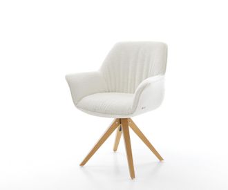 DELIFE Drehstuhl Keila-Flex mit Armlehnen Boucl&eacute; Soft Beige Holzgestell kantig Natur 360&deg; drehbar, Esszimmerst&uuml;hle