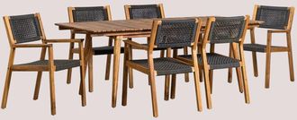 Sklum Rechteckiges Tischset 160-210x90 cm ausziehbar und 6 Gartenstühle mit Armlehnen aus Akazienholz Tenay Grau Graphit - Sklum