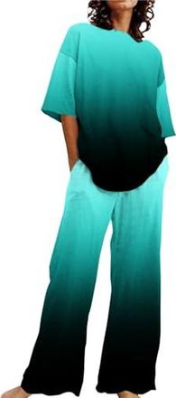 Generic Pyjama Femme Coton Ensemble 2 pièces pour Femmes, col Rond, Ample, Manches Courtes, imprimé Floral, Chemise Haute avec Pantalon, Grande Taille, été Py