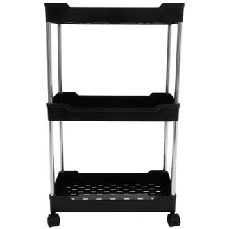 BESPORTBLE Servierwagen mit 3 Ablagen K&uuml;chenwagen aus Robustem Metall Rollwagen mit Schwenkbaren Rollen und Haken Aufbewahrungswagen f&uuml;r K&uuml;che Bad und Wohnr&auml;ume