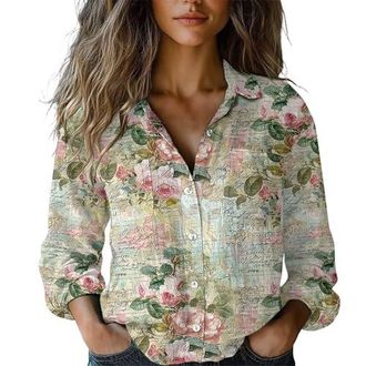 Generic Chemisier pour Femmes Coton Et Lin Chic D&eacute;contract&eacute;e Chemisiers Et Blouses D&eacute;t&eacute; &Agrave; Manches Longues &Agrave; Col en V L&acirc;che Hauts L&eacute;gers Comfy Tuniques Mode Co