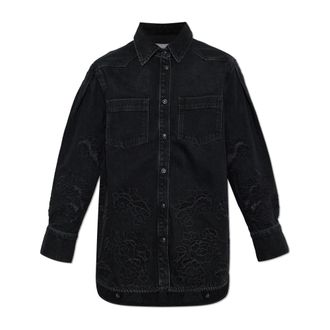 Ganni Femme, Blouses et Chemises, Noir, Taille: 38 FR Chemise en jean &agrave; motif floral