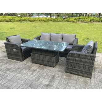 Fimous Lounge Rattan Gartenm&ouml;bel Set Steigender Verstellbarer Anhebender Esstisch Sets Gartensofa Sitzgruppe Liegest&uuml;hle 5 Sitzer - Fimous