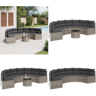 vidaXL Vidaxl - Gartensofa mit Tisch und Kissen Halbrund Grau Poly Rattan - Gartensofa - Halbrunder Gartensofa - Outdoor Sofa - Terrassenm&ouml;bel - Gartenm&ouml;bel