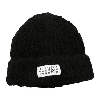 Maison Margiela Rippstrick-M&uuml;tze mit Logo-Patch - - Accessories - Herren - Schwarzk - M