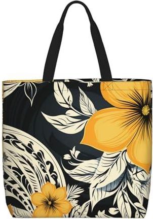 Generic Silhouette De Fleur Jaune Sac Fourre-Tout Grand Tote Bag R&eacute;utilisable Sac Cabas Pour Universit&eacute; Gym Quotidienne