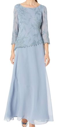 J Kara Damen Long Scoop Neck Asymetrical Beaded Dress Kleid, Staub/Blau/Blau, 36