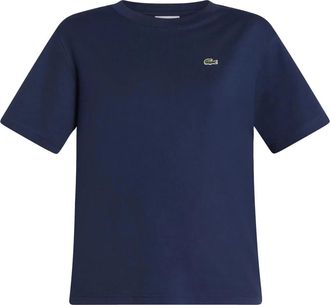 Lacoste Femme, Tops, Bleu, Taille: 38 FR T-shirt en coton Pima doux avec coupe décontractée