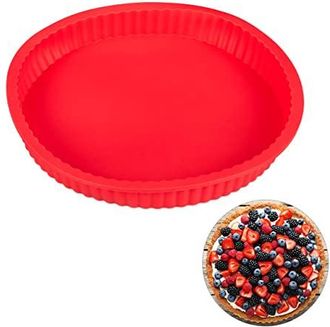 Relaxdays Obstkuchenform aus Silikon, für Quiche, Tarte, Obstkuchen, spülmaschinenfest & hitzebeständig, Ø 25 cm, rot, 1 Stück
