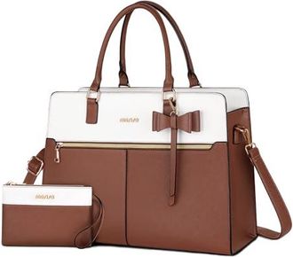 Mosiso Sac Tote Ordinateur Femme, 15,6 Pouces Cuir PU &Eacute;tanche avec Clutch Portefeuille & Noeud Papillon, Grande Capacit&eacute; Port&eacute; &Eacute;paule Ordinateur Professionne