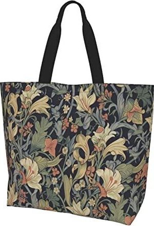 Ahdyr Dark Golden Lilies Tote Bag Sac de plage Sac fourre-tout étanche Sac à provisions réutilisable Voyage Gym Shopping School