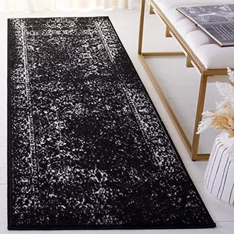 Safavieh Tapis de Sol Vieilli pour Salon, Salle à Manger, Chambre à Coucher - Adirondack Collection, Tapis à Poil Court, Noir et Ivoire, 76 X 244 Cm