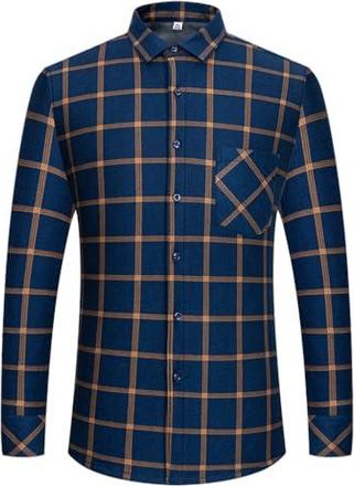 Minetom Chemise &agrave; Carreaux pour Hommes &agrave; Manches Longues Chemises Casual Flanelle Chaud Polaire Shirt Tops avec Poche Boutonn&eacute;e B Kaki L