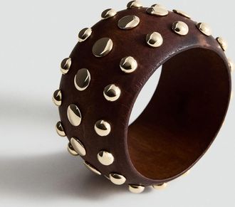 Mango Bracelet bois &agrave; clous marron - Femme - Taille unique - MANGO