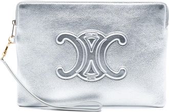 Celine Clutches - Metallic Calfskin Cuir Triomphe Zip Pouch - Gr. unisize - in Silber - f&uuml;r Damen