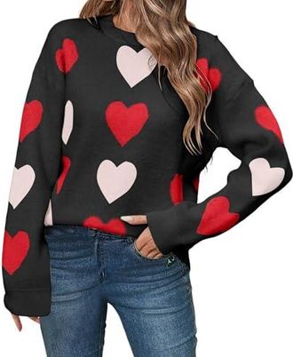 Generic Pull tendance en tricot pour femme pour la Saint-Valentin 2026, Noir, S