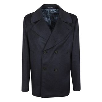 Etro Manteau caban en laine et cachemire &agrave; double boutonnage - Homme - Manteaux - Bleu - Taille: L