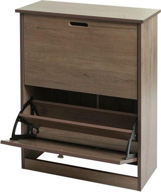 Hhg neuwertig] Schuhkipper 398, Schuhschrank Schuhregal, 81x60x25cm 2 Klappen, mdf aus Paulownia grau-braun