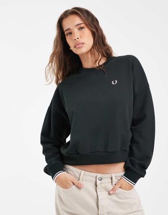 Fred Perry sweat-shirt &agrave; liser&eacute;s vert fonc&eacute;