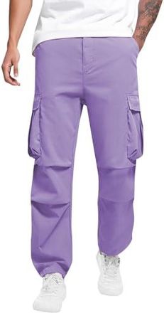 Generic Pantalon cargo pour homme - Coupe droite - Pantalon de jogging - Jambes larges - Pantalon de travail confortable - Pantalon de loisirs - Couleur unie 