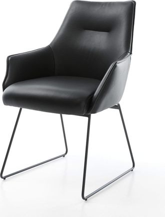 DELIFE Esszimmerstuhl Alja-Flex mit Armlehnen Echt-Leder Schwarz Kufengestell Schwarz Taschenfederkern, Esszimmerstühle