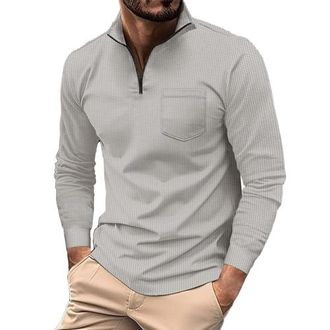 Generic Chemise de travail &agrave; manches longues pour hommes : chemises d&eacute;contract&eacute;es avec fermeture &eacute;clair 1/4 Chemises &agrave; manches longues gaufr&eacute;e Chemise de lois