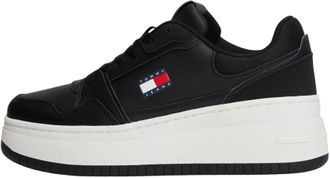 Tommy Jeans Damen Flatform Sneaker Retro Basket aus Leder, Schwarz (Black), 41