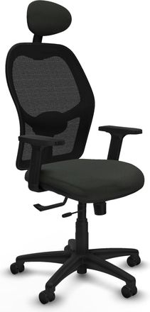 Piqueras y Crespo Schreibtischstuhl aus schwarzem Netzstoff, mit 2D-Armlehnen, h&ouml;henverstellbarer Lendenwirbelst&uuml;tze und festem Kopfteil, ausgestattet mit Syncro/Trasla