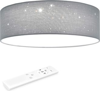 Navaris LED Deckenleuchte 32cm - Dimmbar Farbtemperaturwechsel Fernbedienung - 22W Stoff Hellgrau Sternenhimmel - Wohnzimmer Lampe Schlafzimmer Deckenlampe Ki