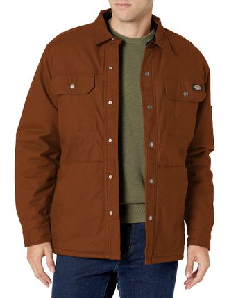 Dickies Outerwear for Men, Flex Duck Shirt Jacket, Water Repelling Technology, Timber, XL
