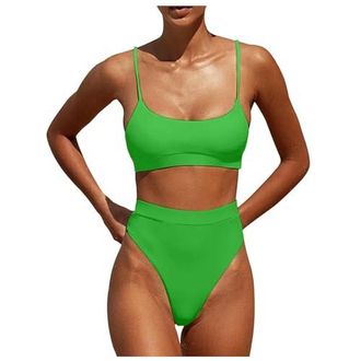 Generic Maillot de bain deux pi&egrave;ces taille haute pour femme - Rembourr&eacute; - Push Up - 2 pi&egrave;ces - Dos nu - Pour femme, Vert, XL