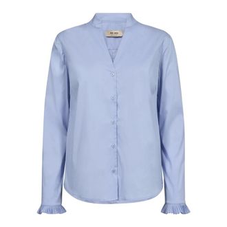 Mos Mosh MOS Mosh, Femme, Blouses et Chemises, Bleu, Taille: 36 FR Chemise Bleue &agrave; Plis avec Col en V