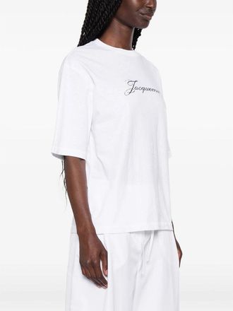 Jacquemus Logo-Embroidered Cotton-Hemp T-Shirt - White