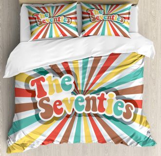 Abakuhaus 70s-Party Bettbezug Set für Einzelbetten, siebziger Jahre Retro, Milbensicher Allergiker geeignet mit Kissenbezug, 200 x 200 cm - 70 x 50 cm, Mehrfarb