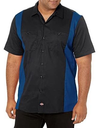 Dickies Chemise de Travail à Manches Courtes pour Homme - Deux Tons - Coupe ajustée, Noir/Bleu Roi, XL